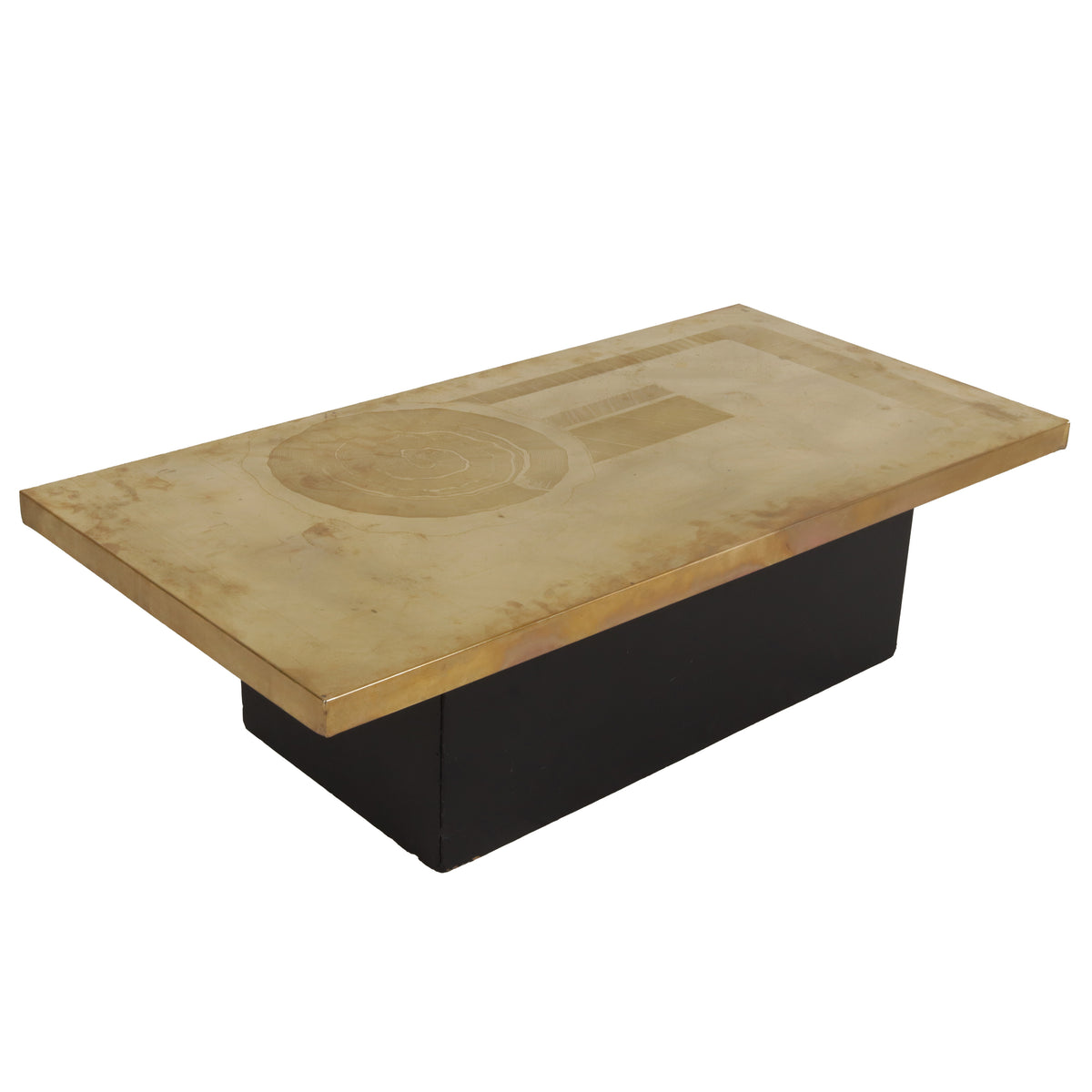 Brass etched coffee table with black base, c. 1960 – Jan Showers
