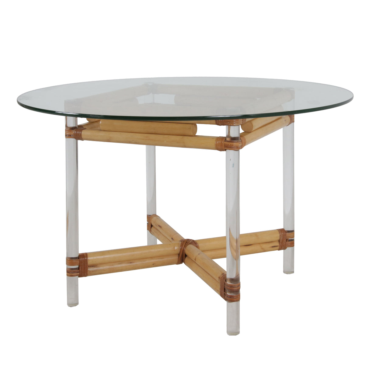Vintage rattan and lucite table with glass top, c. 1970 – Jan Showers