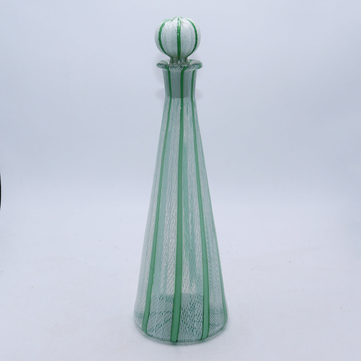 Green and ivory stripe Seguso decanter, c. 1960 – Jan Showers