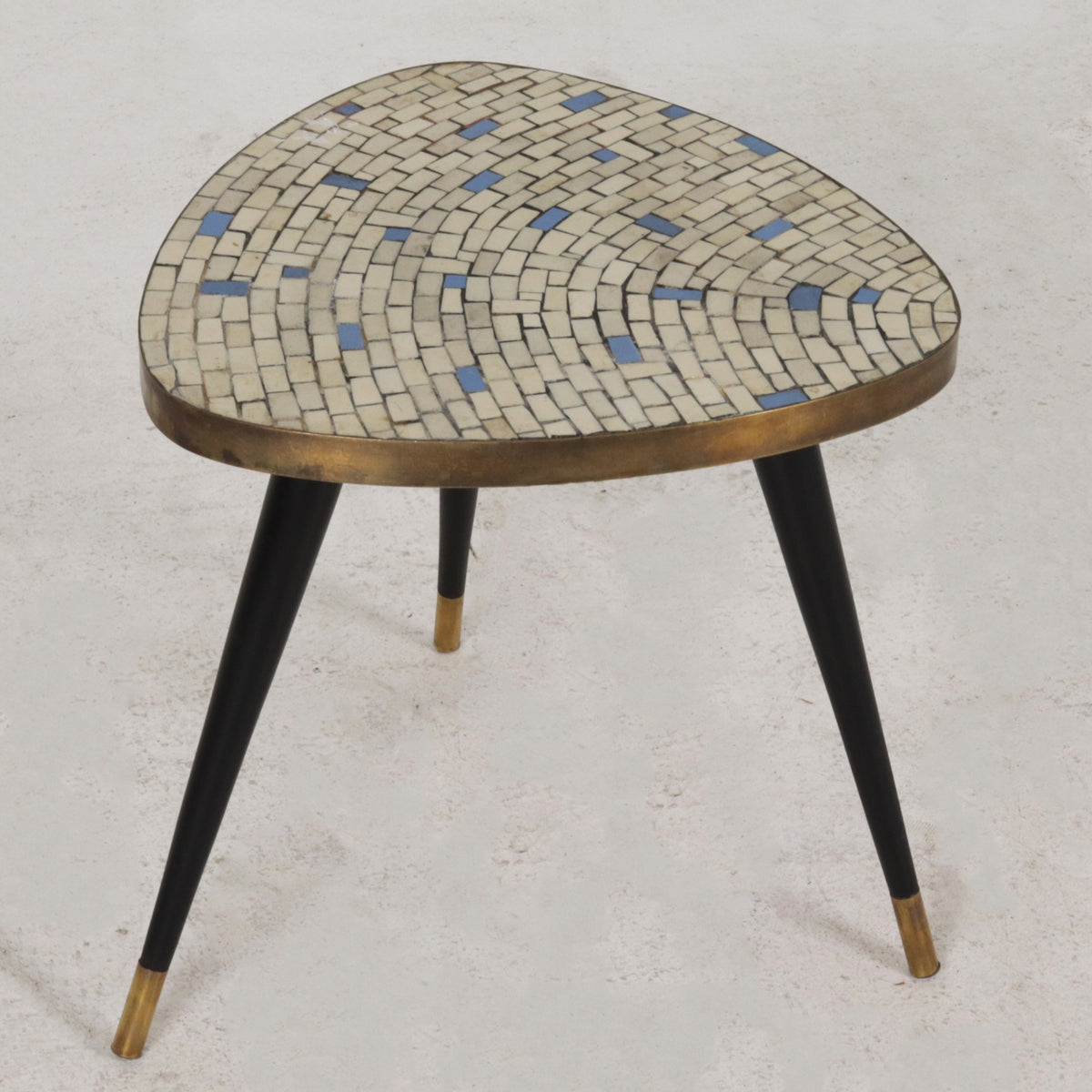 Small mosaic tile table with ebony wood legs & brass sabots, c. 1960 ...