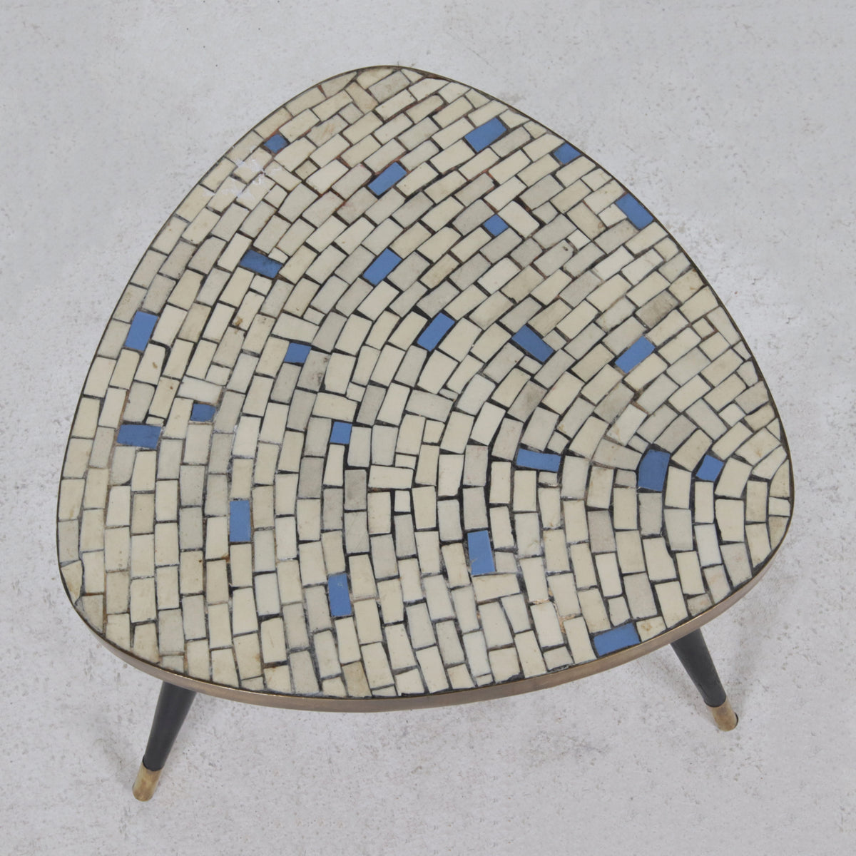 Small mosaic tile table with ebony wood legs & brass sabots, c. 1960 ...